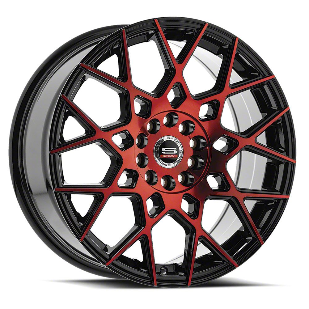 Spec-1 Mustang SP-52 Gloss Black and Red Machined Wheel; 17x7.5; 42mm ...