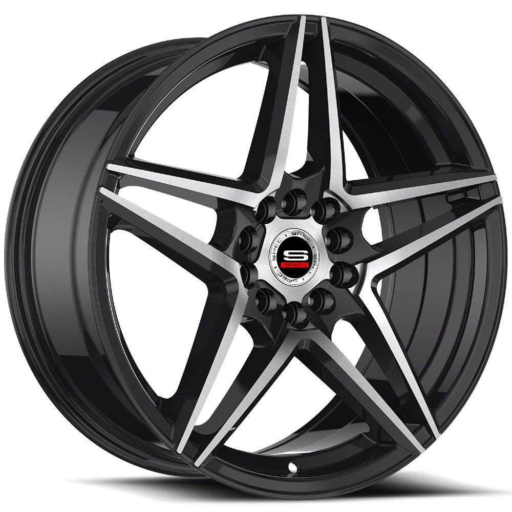 Spec-1 Mustang SP-54 Gloss Black and Machined Wheel; 17x7.5; 42mm ...