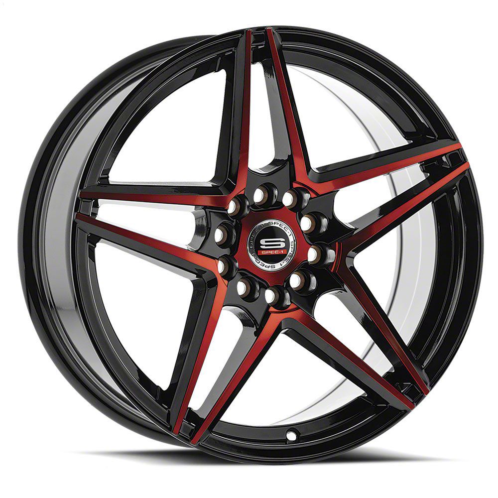 Spec-1 Mustang SP-54 Gloss Black and Red Machined Wheel; 20x8.5; 38mm ...