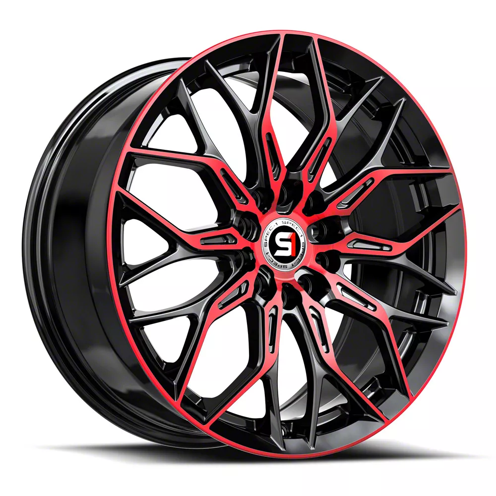 Spec-1 Mustang SP-57 Gloss Black and Red Machined Wheel; 17x7.5; 42mm ...