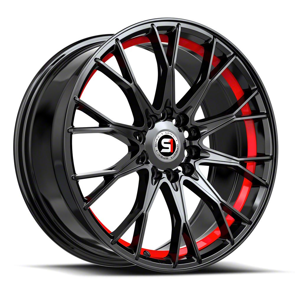 Spec-1 Mustang SP-59 Gloss Black and Red Undercut Wheel; 17x7.5; 42mm ...