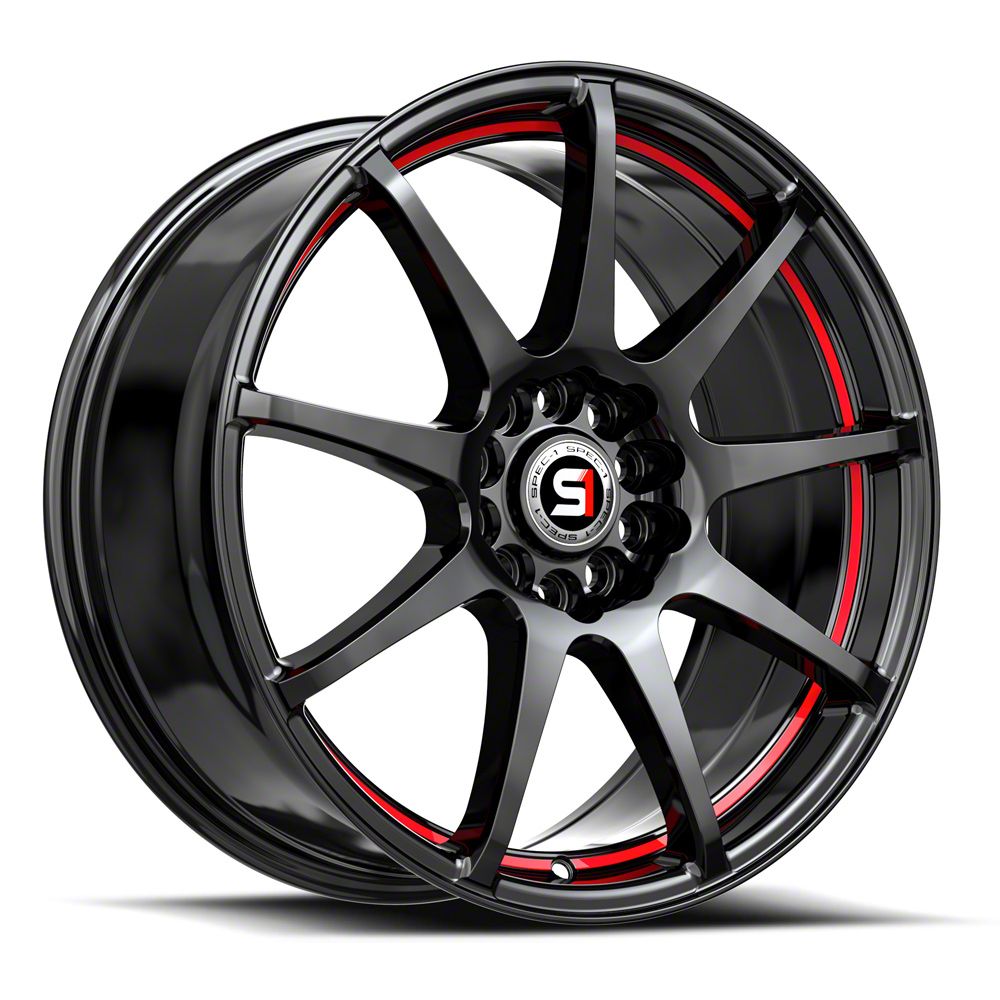 Spec-1 Mustang SP-67 Gloss Black and Red Line Wheel; Rear Only; 17x7 ...