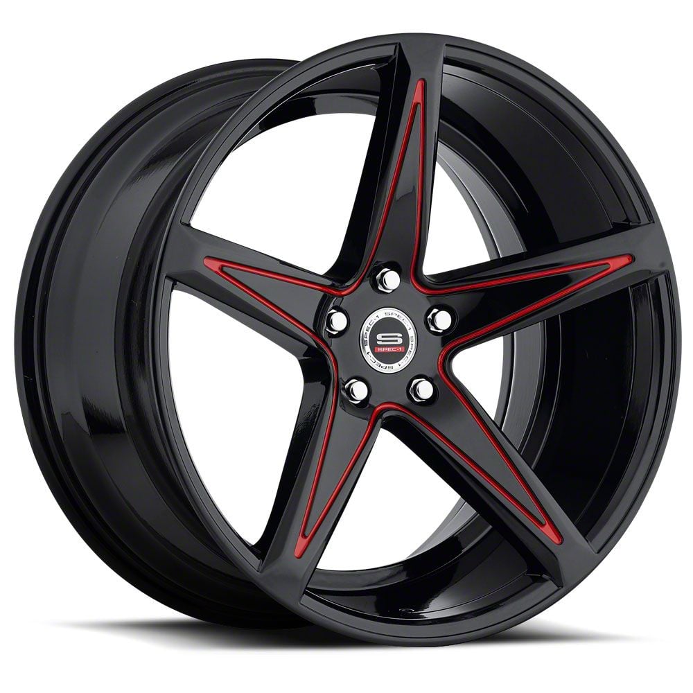 Spec-1 Mustang SPM-78 Gloss Black and Machined Red Line Wheel; 20x9 ...