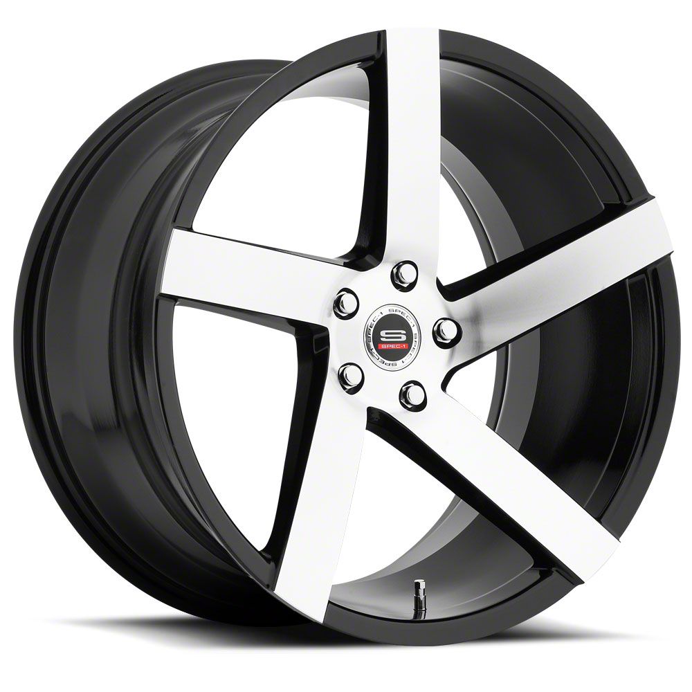 Spec-1 Mustang SPM-80 Gloss Black and Machined Wheel; Rear Only; 22x9 ...