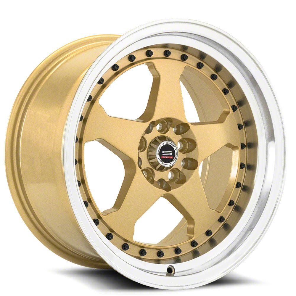 Spec-1 Mustang SPT-21 Gold with Machine Lip Wheel; 17x8; 30mm Offset SPT2117802330GML (10-14 ...