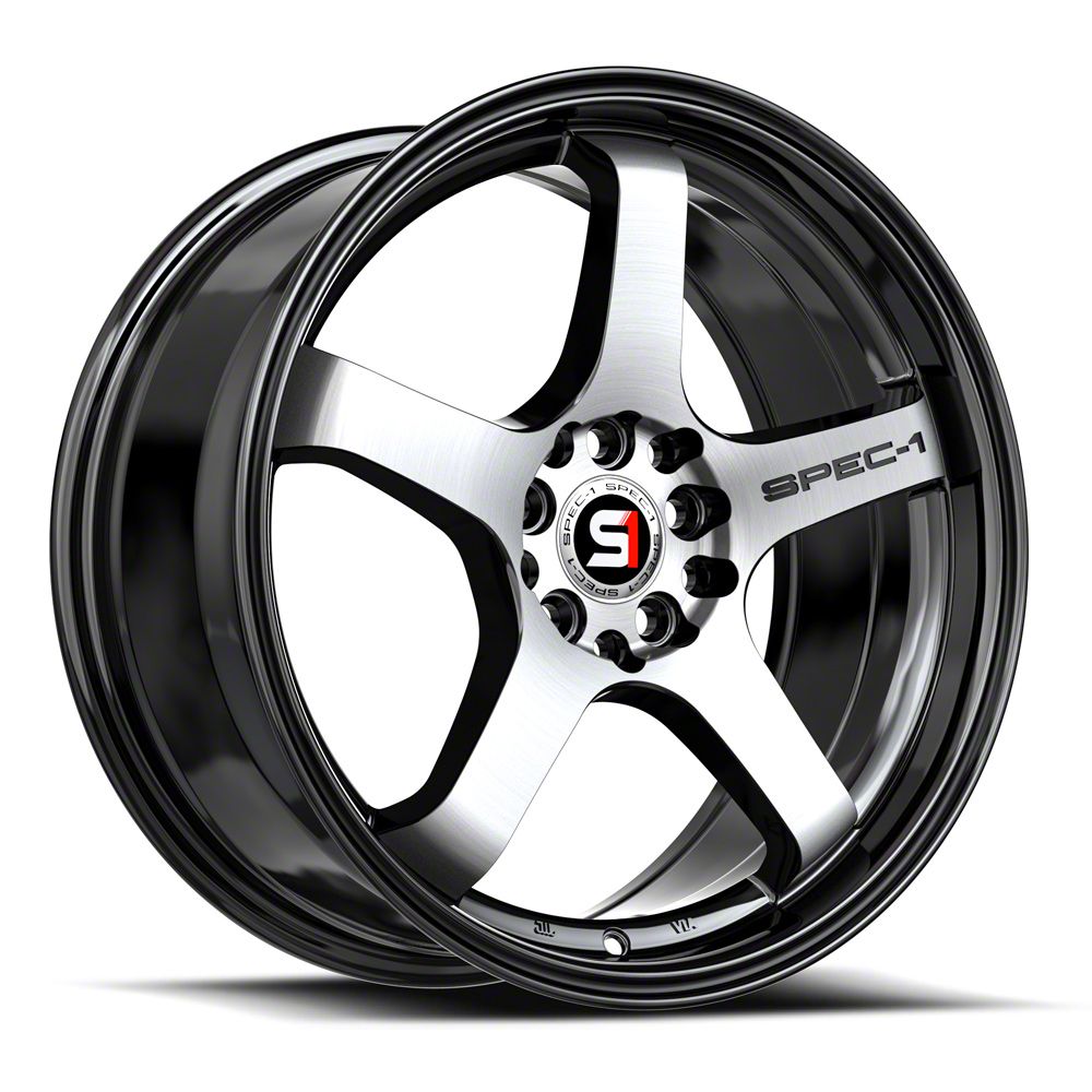 Spec-1 Mustang SPT-31 Gloss Black and Machined Wheel; 17x7.5; 42mm ...