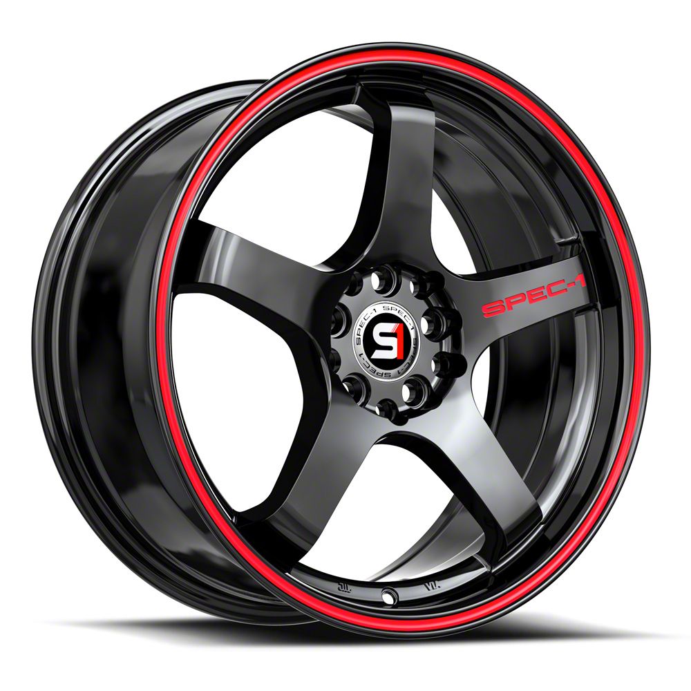 Spec-1 Mustang SPT-31 Gloss Black and Red Line Wheel; 17x7.5; 42mm ...