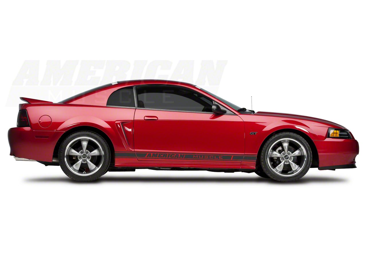 SpeedForm Mustang Rocker Stripes with AmericanMuscle Logo; Matte Black ...