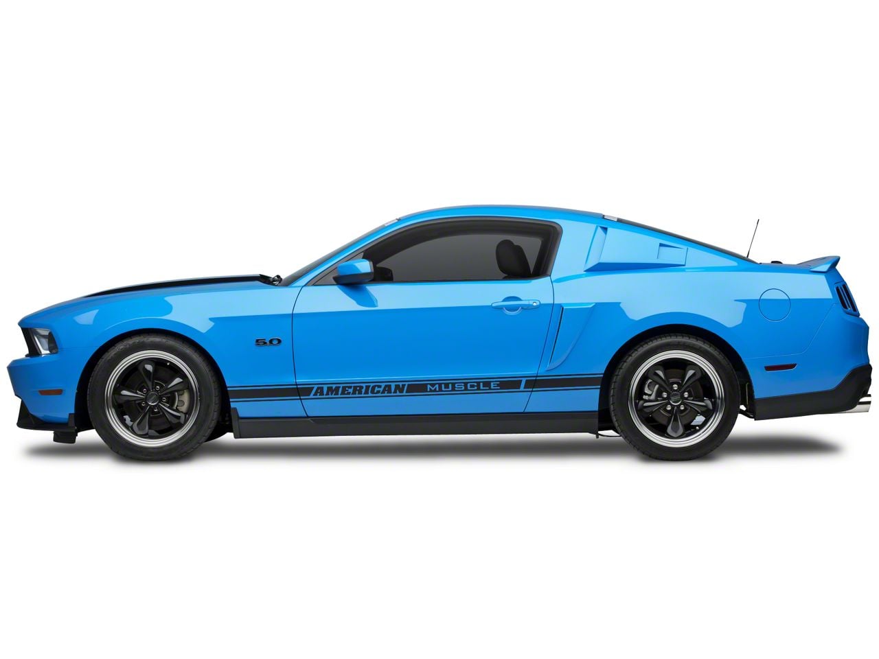 SpeedForm Mustang Rocker Stripes with AmericanMuscle Logo; Matte Black ...