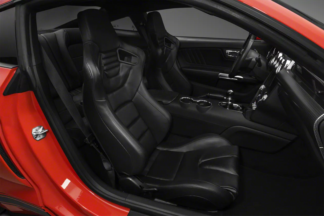 SpeedForm Mustang Racing Seats; Black/Black Carbon Fiber Vinyl; Pair ...