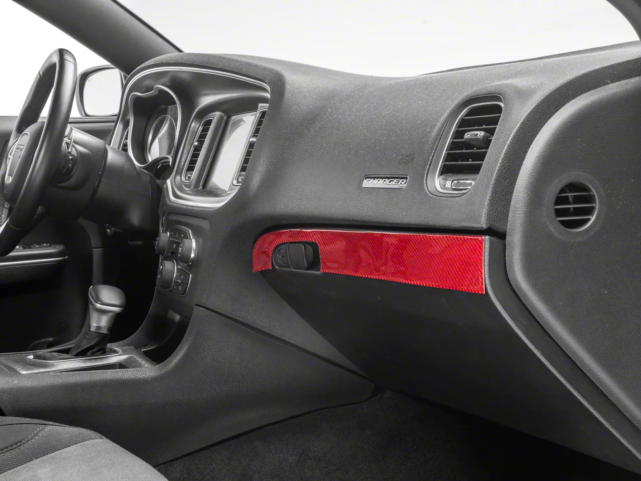 SpeedForm Charger Glove Box Trim; Red Carbon Fiber CR14950 (15-23 ...
