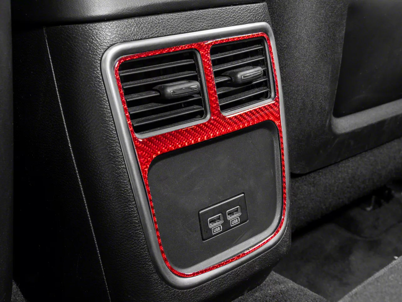 SpeedForm Charger Rear Console with USB Vent Trim; Red Carbon Fiber ...
