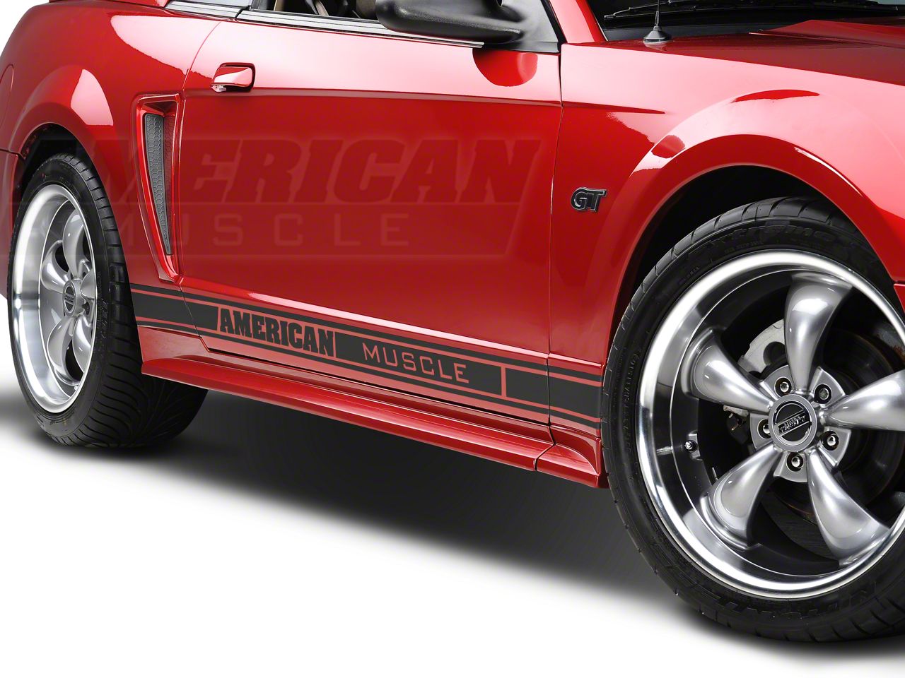SpeedForm Mustang Rocker Stripes with AmericanMuscle Logo; Matte Black ...