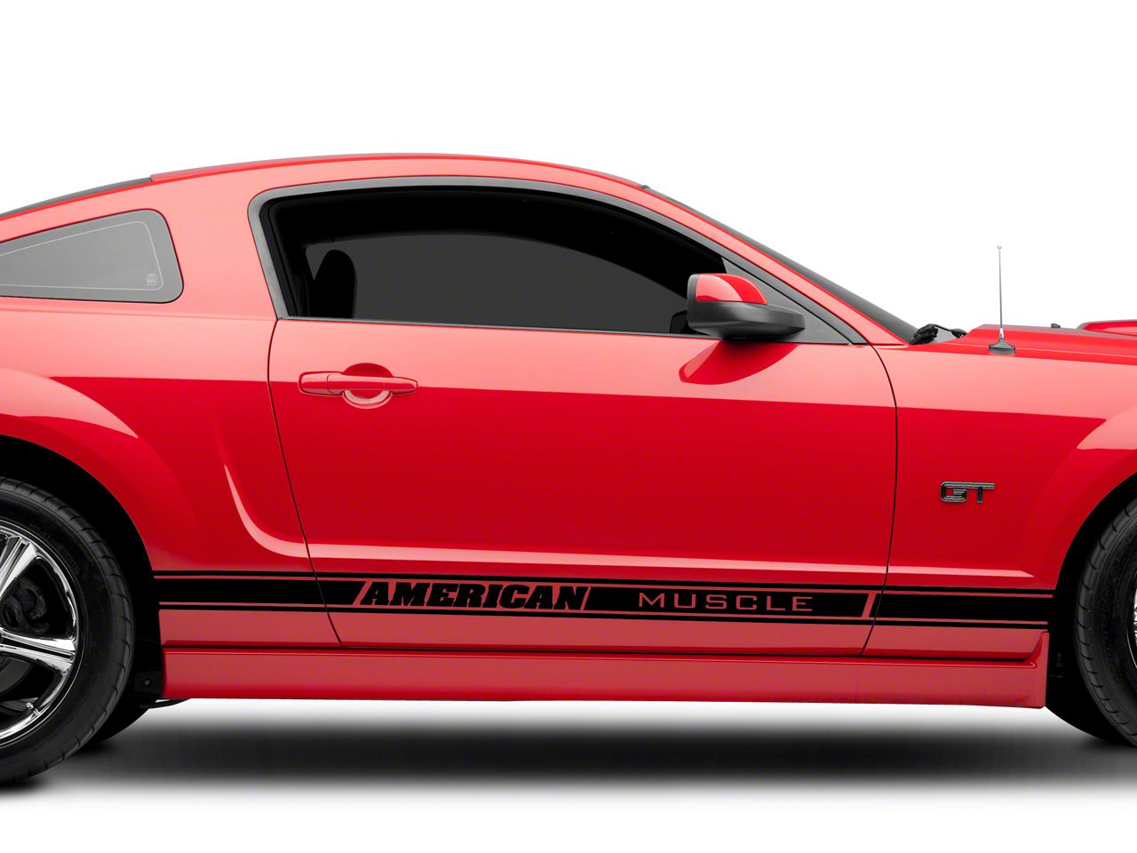 SEC10 Mustang Rocker Stripes with AmericanMuscle Logo; Gloss Black ...