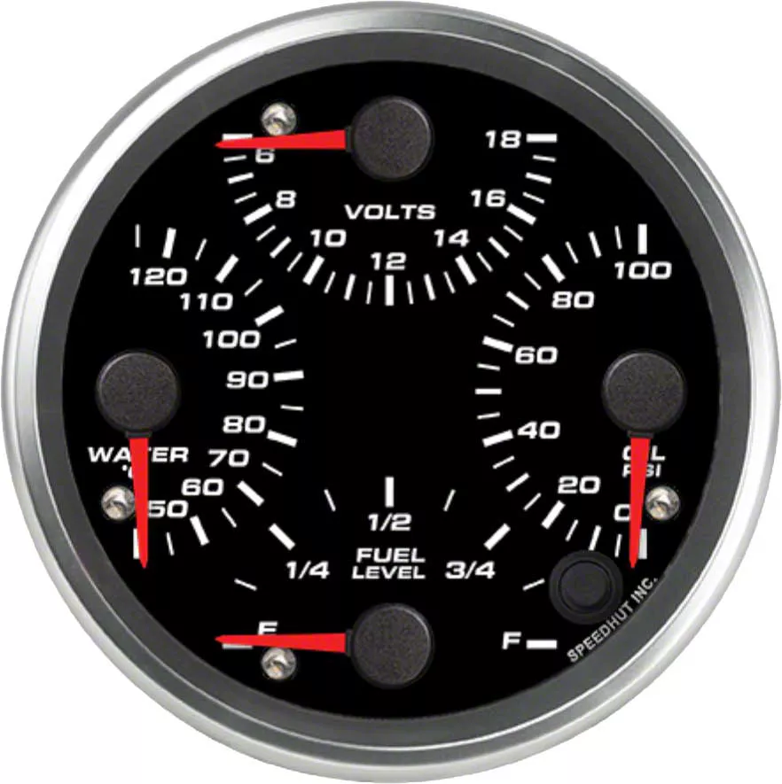 Speedhut Universal AM Revolution Series 4-1/2-Inch Quad Gauge; Fuel ...