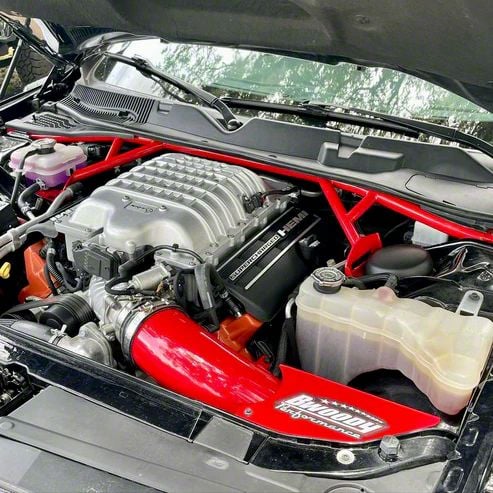 Challenger 4-Point Front Strut Tower Brace; Octane Red (15-23 6.2L HEMI ...
