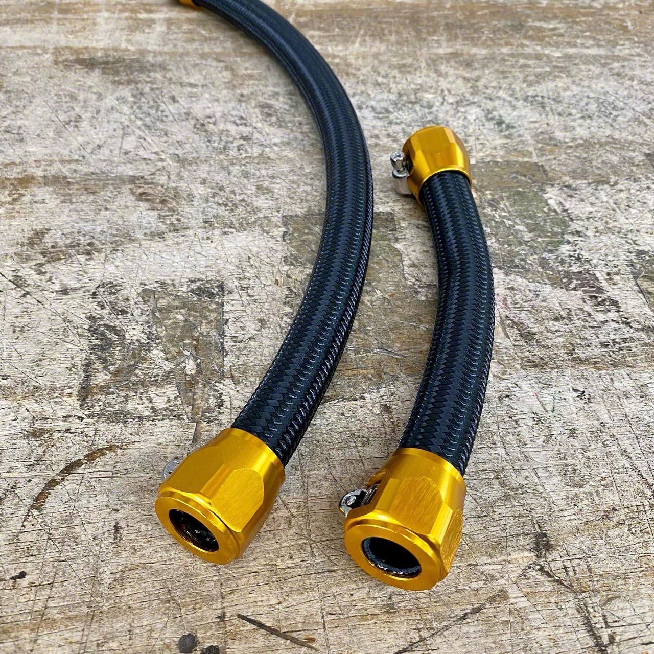 Challenger Black Nylon Braided Oil Catch Can Line Kit; Blue Fitting (09 ...