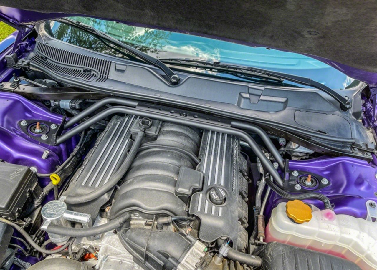 Charger 2-Point Front Strut Brace; Gloss Black (09-23 5.7L HEMI, 6.4L ...