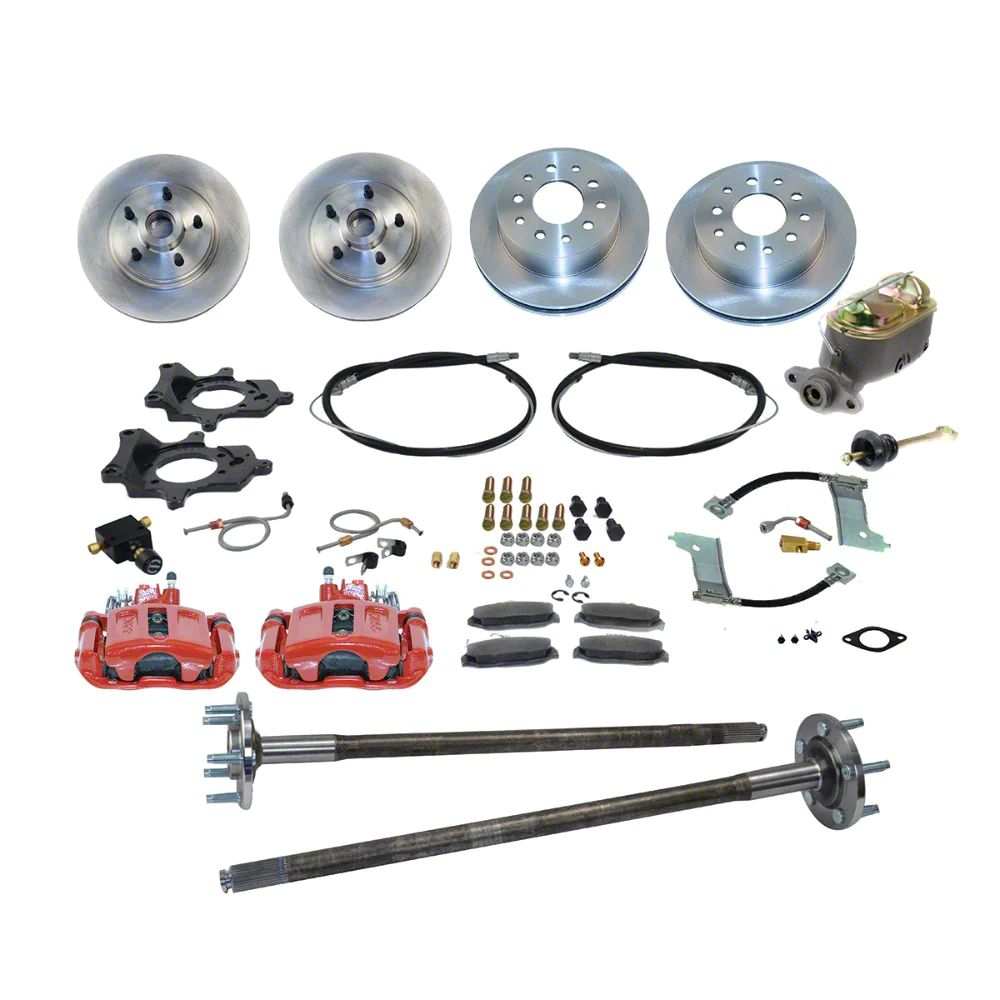 SSBC-USA Mustang 4-Wheel Disc Brake Conversion Kit with 5-Lug Axles and Vented Rotors; Red ...