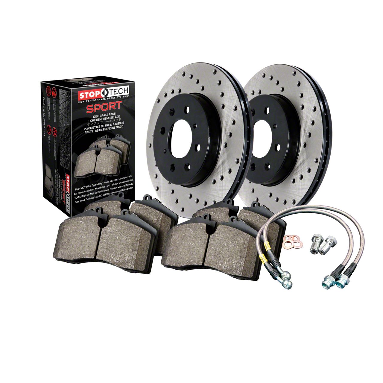 StopTech Challenger Sport Axle Drilled Brake Rotor and Pad Kit; Rear ...