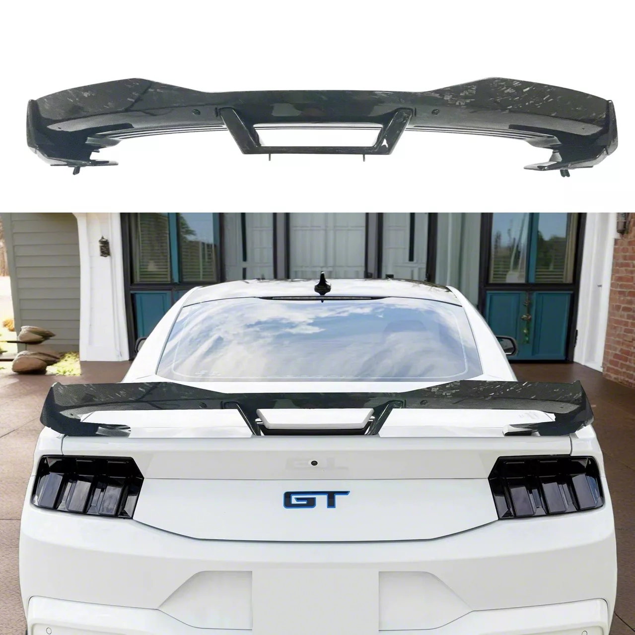 SuperAutoUSA Mustang Rear Wing Spoiler with Gurney Flap; Forged Carbon ...