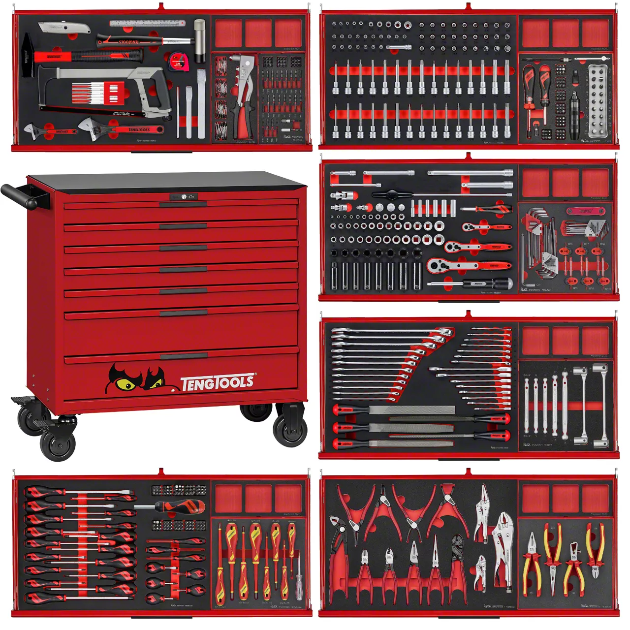 Teng Tools Universal AM 37-Inch PRO35 Red Roller Cabinet Foam Tool Kit ...