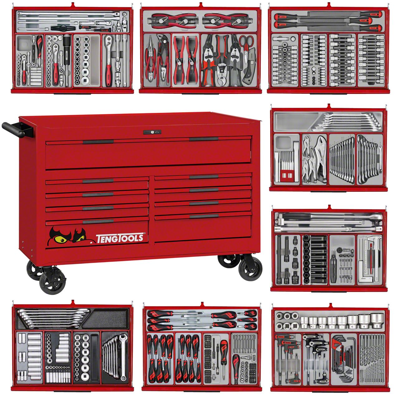 Teng Tools Universal AM 53-Inch PRO35 Red Roller Cabinet Tool Kit; 615 ...