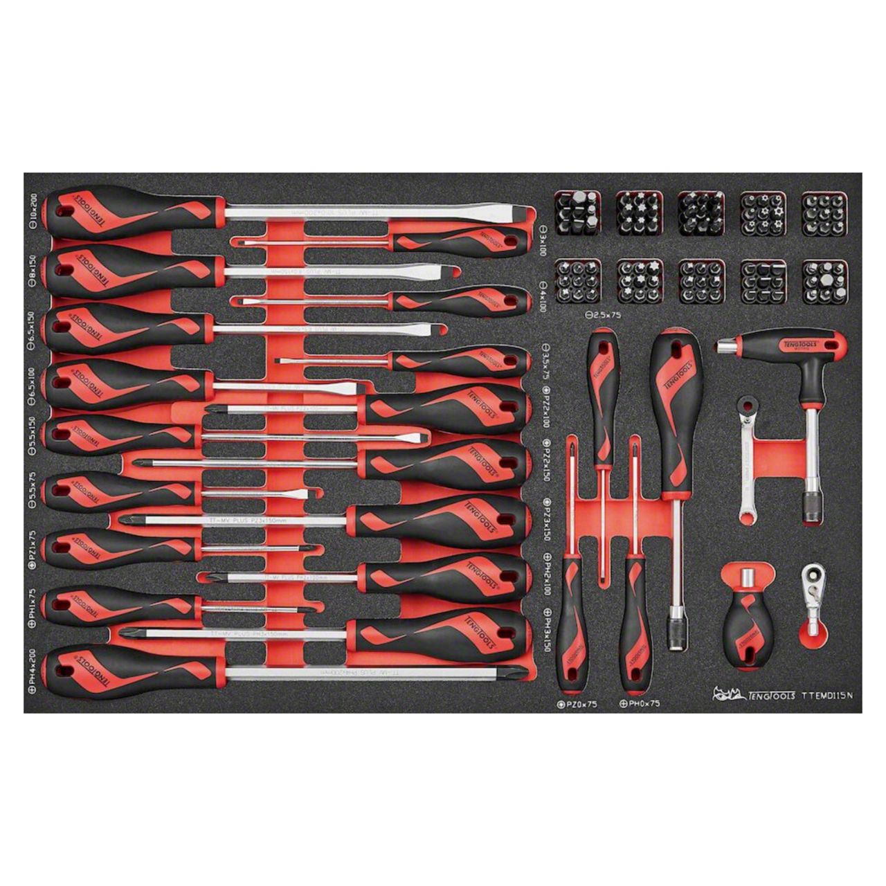 Teng Tools Universal AM Mixed Screwdrive and Bit EVA Foam Set; 115 ...