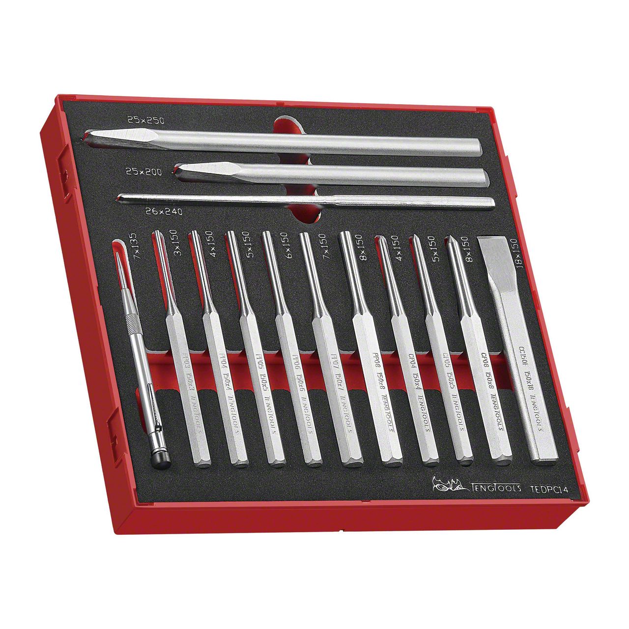 Teng Tools Universal AM Parallel Pin Punch and Flat Cold Chisel Set; 14 ...