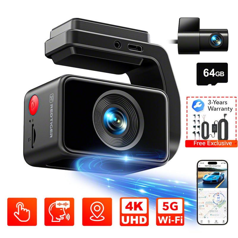 Universal AM 4K+1080P Windshield Dash Cam with Sticky Mount; 64GB ...