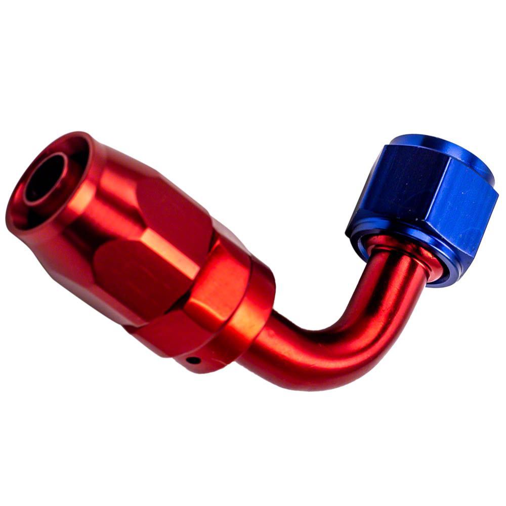 Universal AM 90-Degree Swivel Fitting; -8AN; Blue/Red - Free Shipping