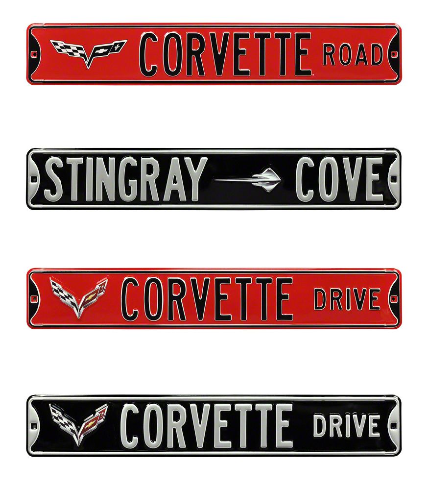 Universal AM C7 Corvette Drive Street Signs; Red - Free Shipping