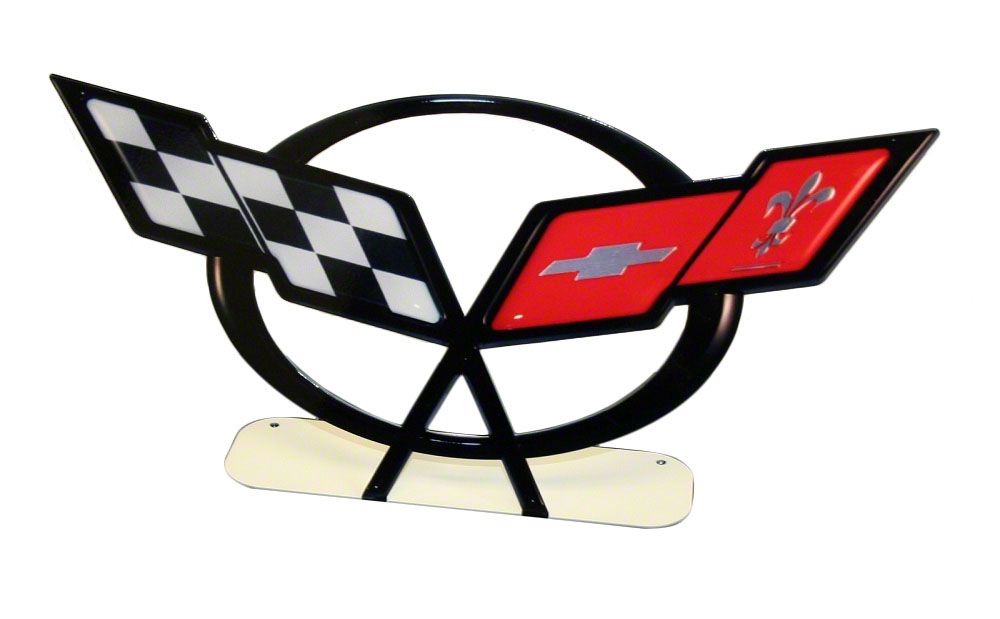 Universal AM Crossed Flags Emblem Free Standing Metal Sign - Free Shipping