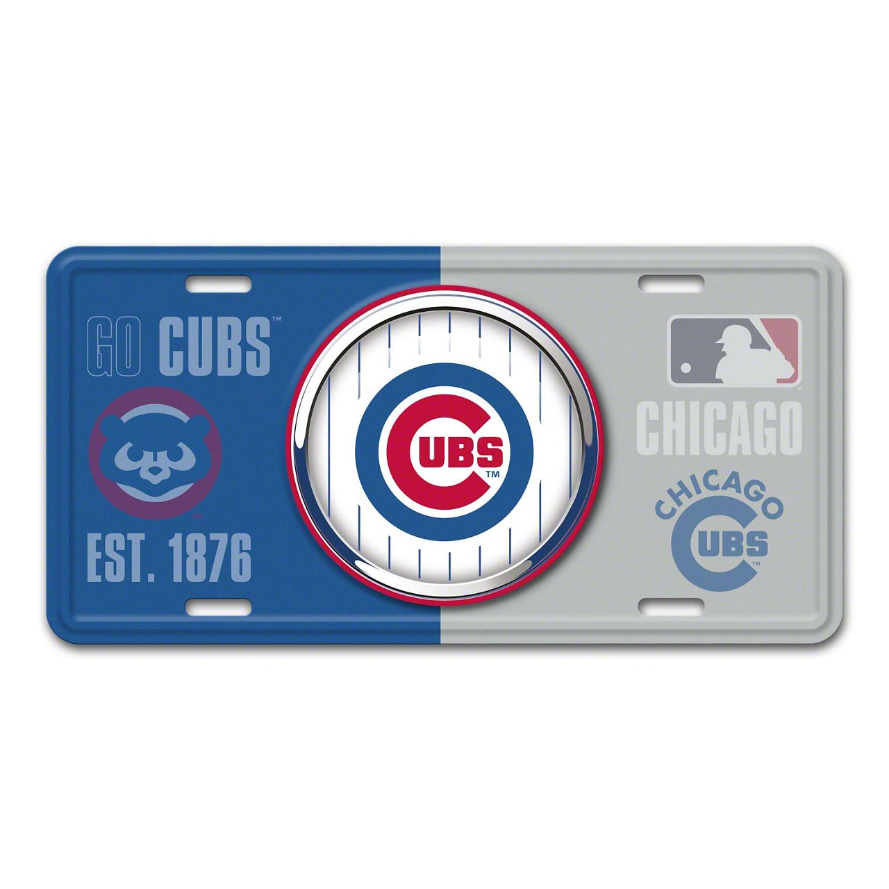 Universal AM Embossed Metal License Plate with Chicago Cubs Logo; Blue ...