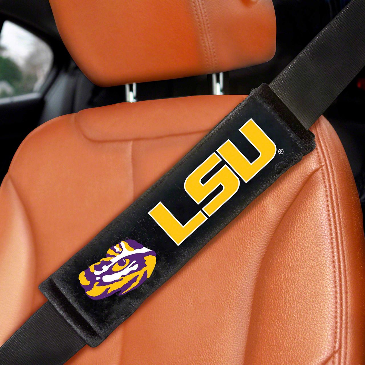 Universal AM Embroidered Seatbelt Pads with LSU Logo; Black (Universal ...