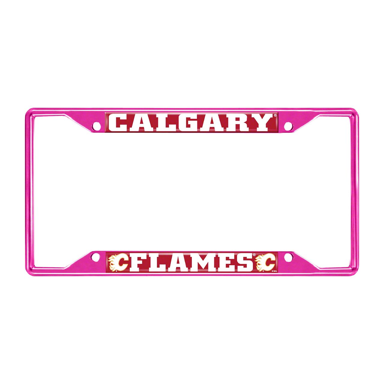 Universal AM License Plate Frame with Calgary Flames; Pink (Universal ...