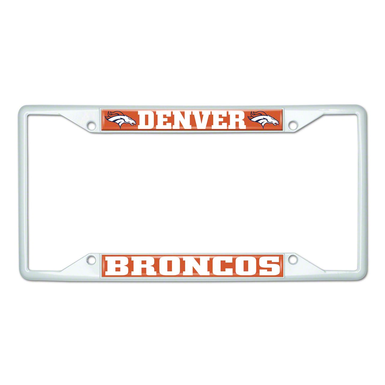 Universal AM License Plate Frame with Denver Broncos; White (Universal ...