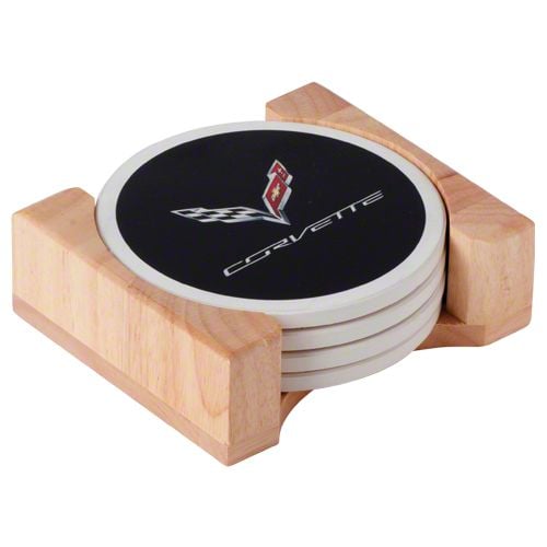 Universal AM Round Stone Coaster Set with C7 Logo - Free Shipping