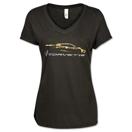 Universal AM Women's C8 Corvette Racing Logos and Side Profile Fitted T ...
