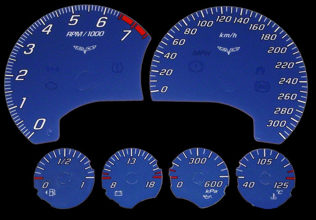 US Speedo Corvette Daytona Edition Gauge Face; KMH; Blue C60634K (05-13 ...