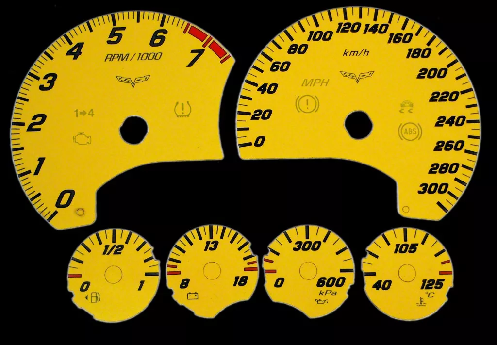 US Speedo Corvette Daytona Edition Gauge Face; KMH; Yellow C60633K (05 ...