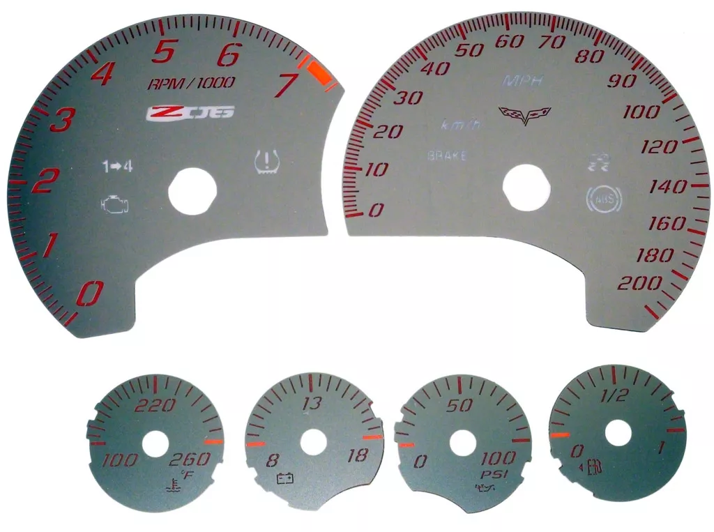 US Speedo Corvette Stainless Edition Gauge Face; KMH; Red SSC608RK (06 ...