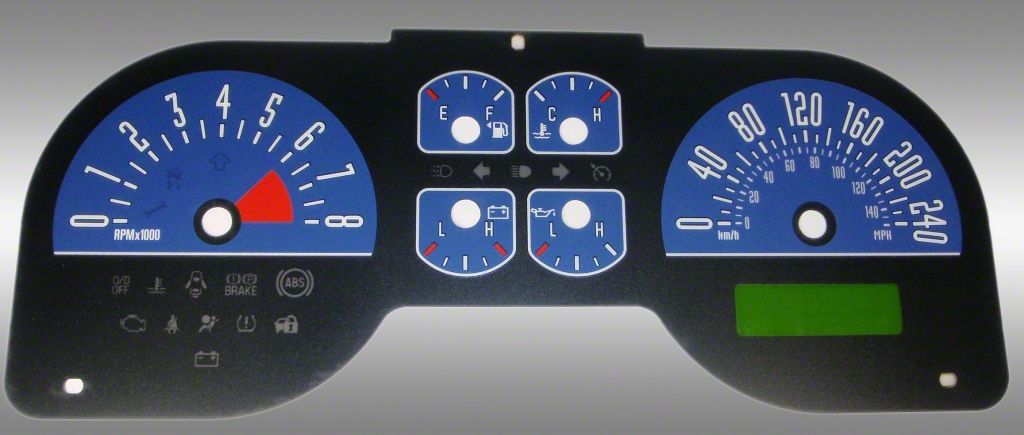 US Speedo Mustang Daytona Edition Gauge Face; KMH; 6-Gauges Blue ...