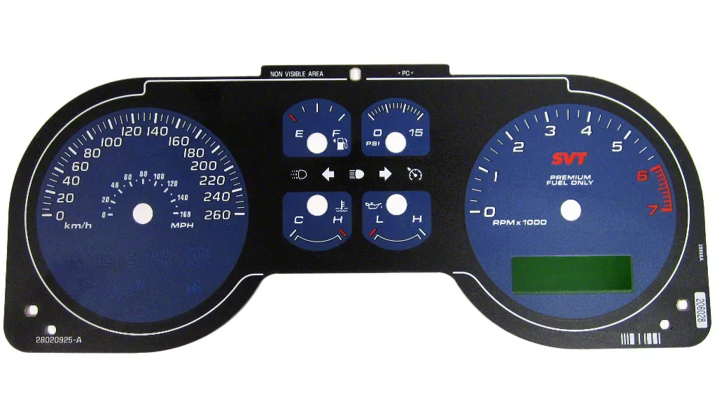 US Speedo Mustang Daytona Edition Gauge Face; KMH; Blue SVT084K (07-09 ...
