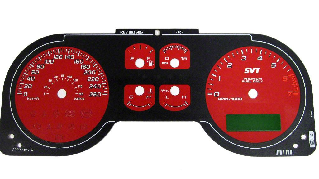 US Speedo Mustang Daytona Edition Gauge Face; KMH; Red SVT085K (07-09 ...