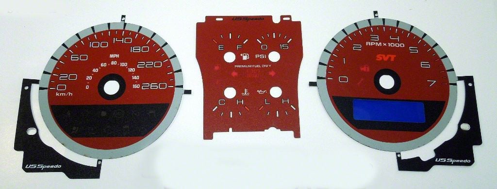 US Speedo Mustang Daytona Edition Gauge Face; KMH; Red SVT115K (10-12 ...