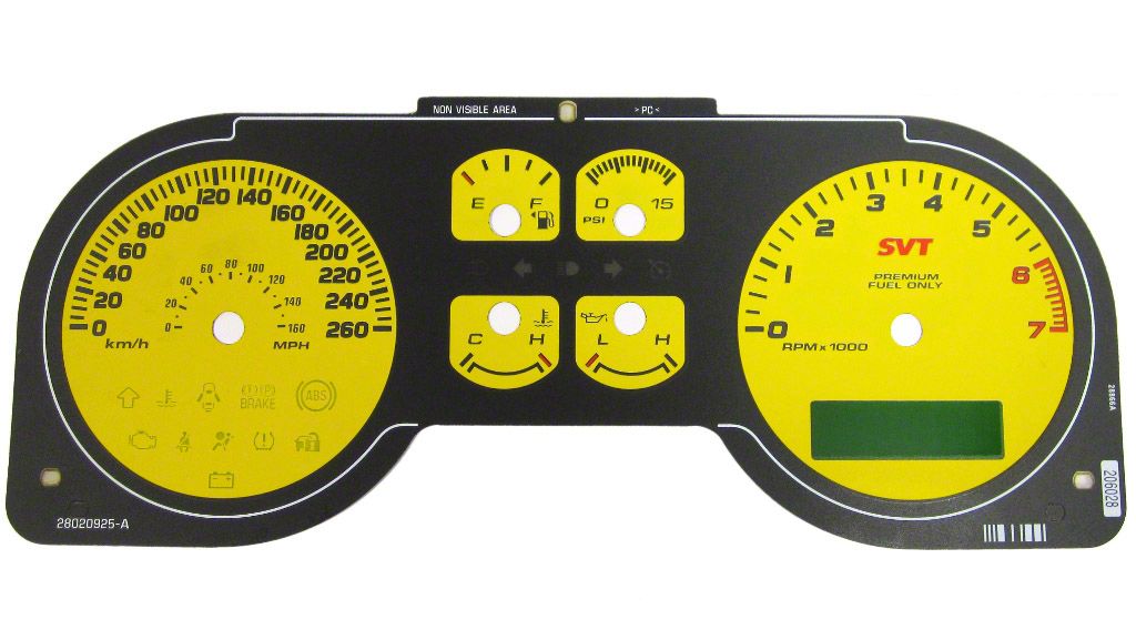 US Speedo Mustang Daytona Edition Gauge Face; KMH; Yellow SVT083K (07 ...