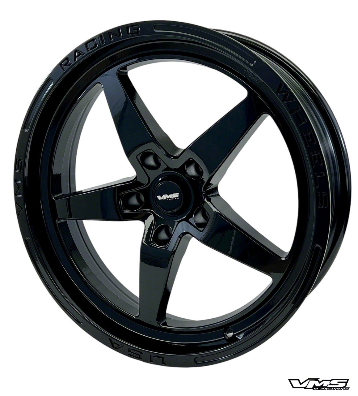 VMS Racing Mustang V-Star Gloss Black Wheel; Front Only; 18x5; -12mm ...