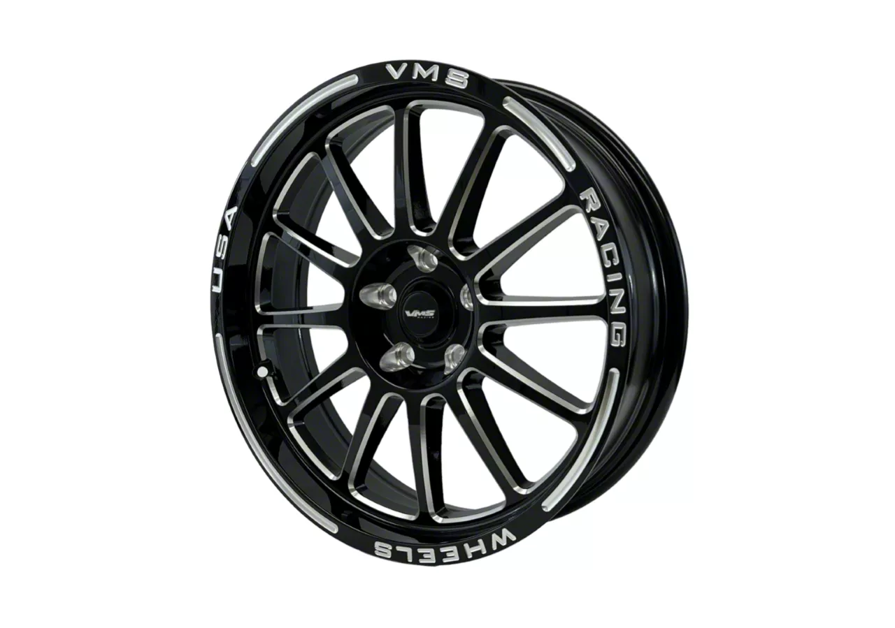 VMS Racing Challenger Black Hawk Gloss Black Milled Wheel; Front Only ...