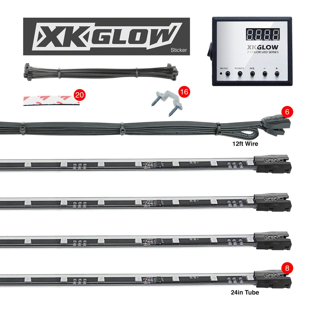 XK Glow Charger 24-Inch Underglow LED Accent Light Kit; 3-Million Color ...